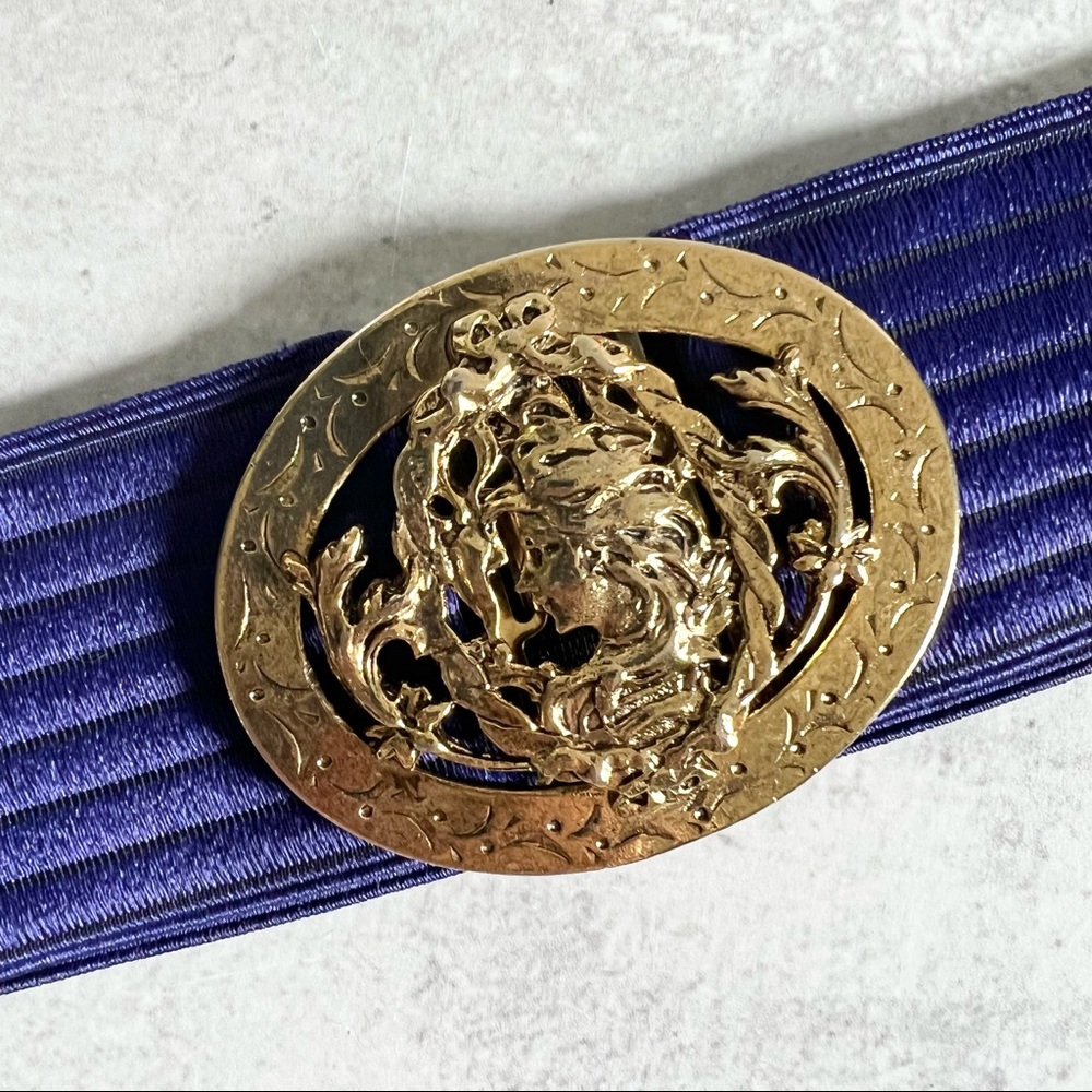 Vintage Medusa Crest Gold Belt Buckle & Blue Stretch … - Gem